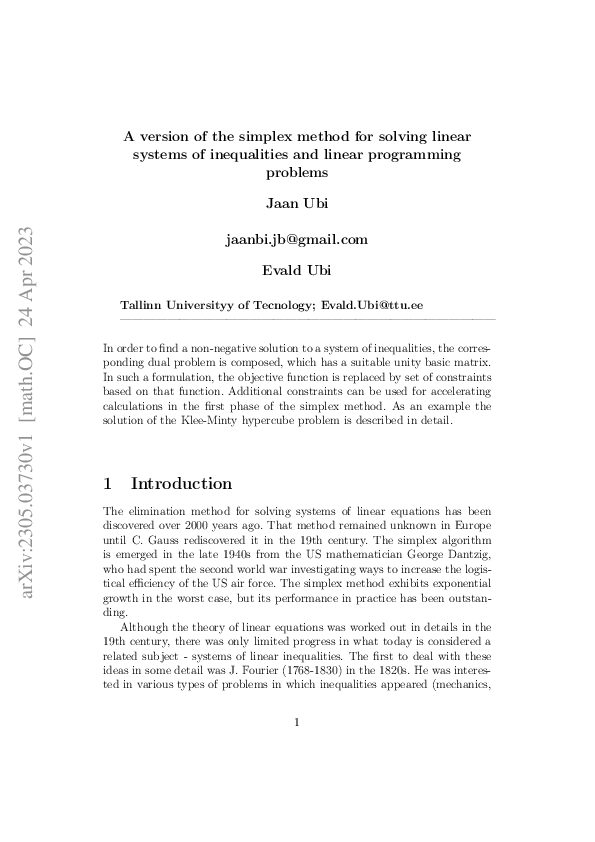 Pdf A Version Of The Simplex Method For Solving Linear Systems Of