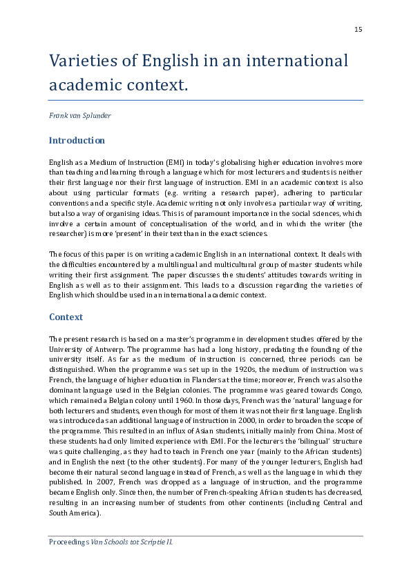 (PDF) Varieties of English in an international academic context
