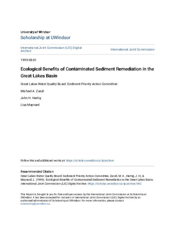 (PDF) Ecological Benefits of Contaminated Sediment Remediation in the ...