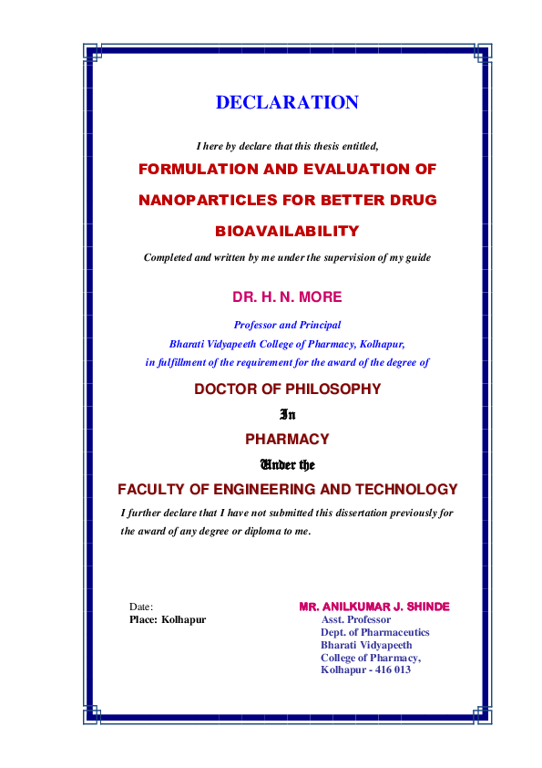 (PDF) Formulation and evaluation of nanoparticles for better drug ...