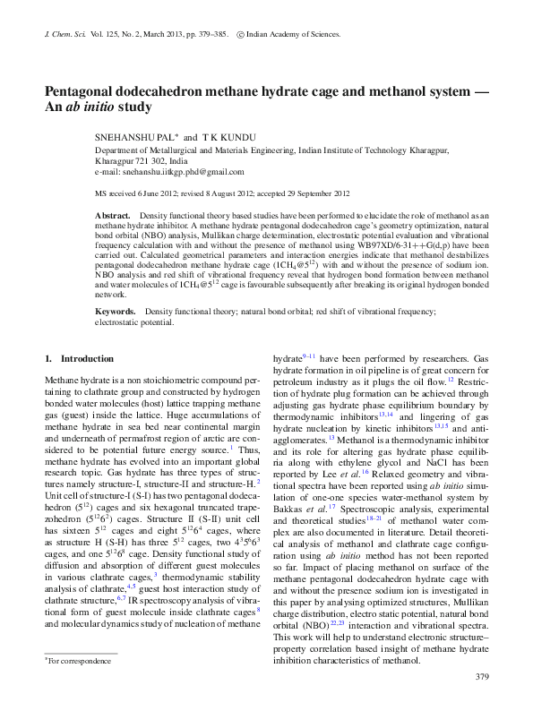 (PDF) Pentagonal dodecahedron methane hydrate cage and methanol system ...