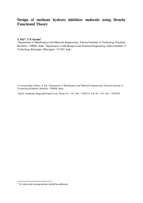 (PDF) Design of Methane Hydrate Inhibitor Molecule Using Density Functional Theory