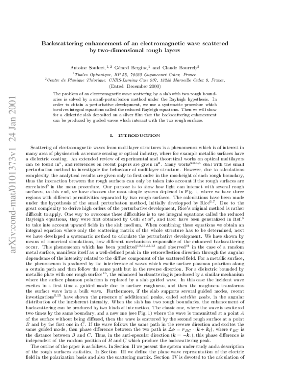(PDF) Backscattering enhancement of an electromagnetic wave scattered by two-dimensional rough ...