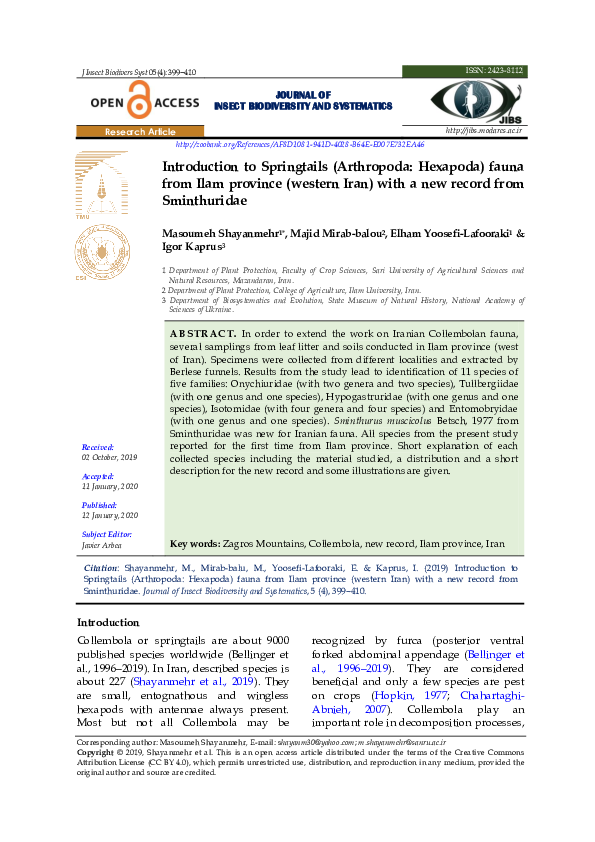(PDF) Introduction to Springtails (Arthropoda: Hexapoda) fauna from ...
