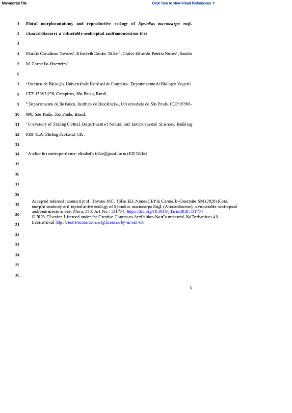 (PDF) Floral morpho-anatomy and reproductive ecology of Spondias ...