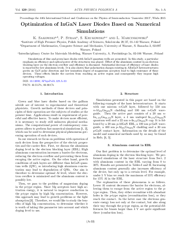 (PDF) Optimization of InGaN Laser Diodes Based on Numerical Simulations