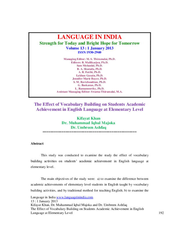 (PDF) The Effect of Vocabulary Building on Students Academic ...