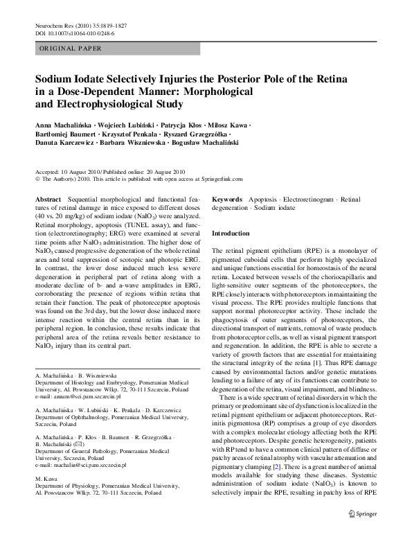 (PDF) Sodium Iodate Selectively Injuries the Posterior Pole of the ...