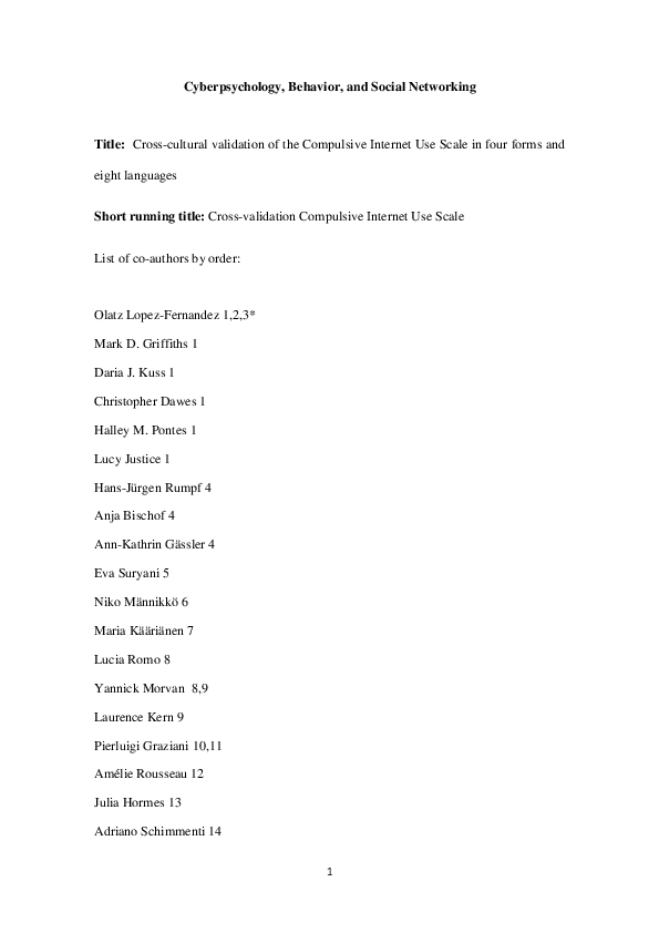 (PDF) Cross-Cultural Validation of the Compulsive Internet Use Scale in ...