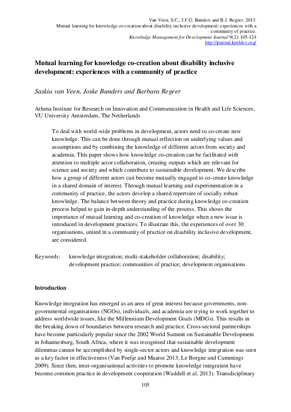 (PDF) Mutual learning for knowledge co-creation about disability ...
