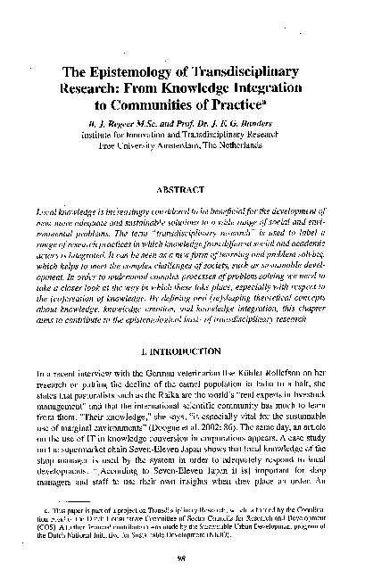 (PDF) The epistemology of transdisciplinary research: from knowledge integration to communities ...