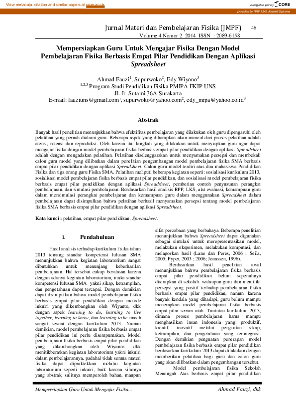 (PDF) Mempersiapkan Guru Untuk Mengajar Fisika Dengan Model Pembelajaran Fisika Berbasis Empat ...