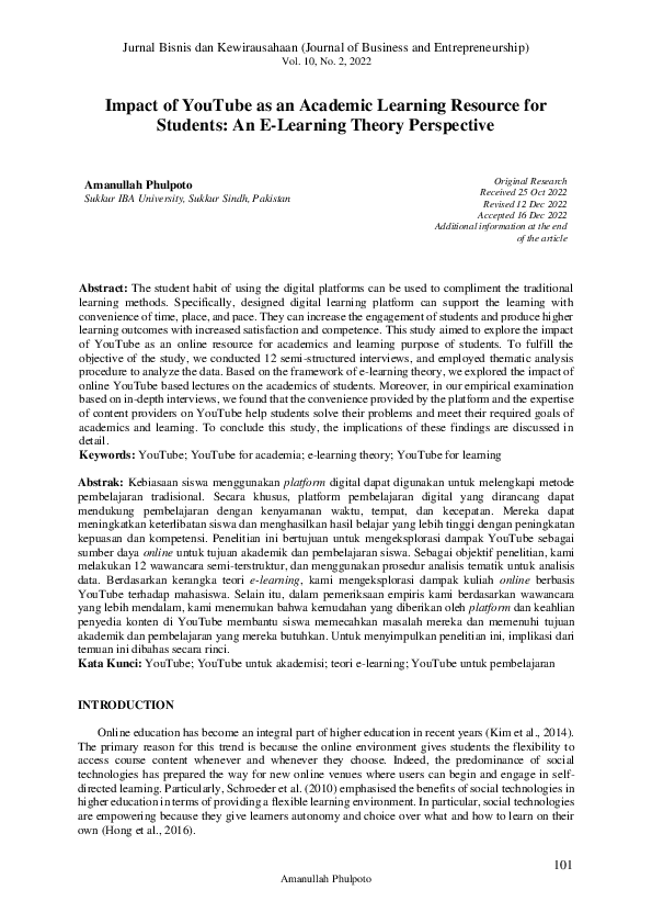 (PDF) Impact of Youtube as an Academic Learning Resource for Students ...