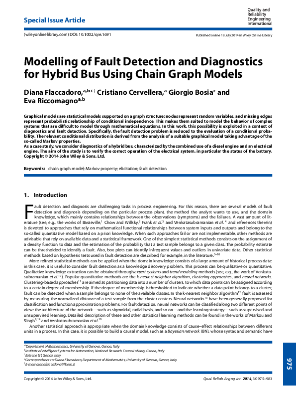 Pdf Modelling Of Fault Detection And Diagnostics For Hybrid Bus Using Chain Graph Models