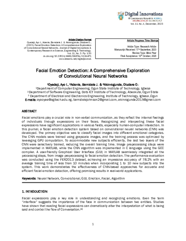 Pdf Facial Emotion Detection A Comprehensive Exploration Of Convolutional Neural Networks