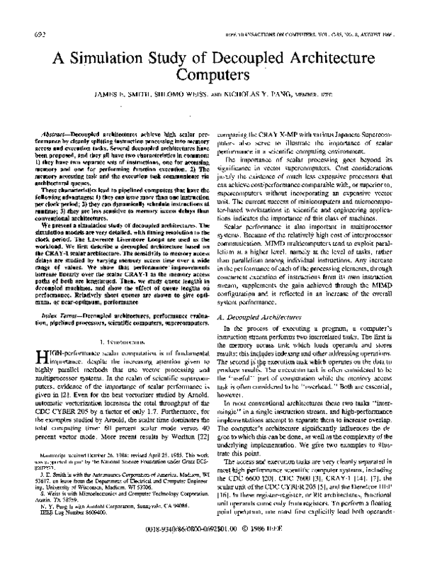 (PDF) A Simulation Study of Decoupled Architecture Computers