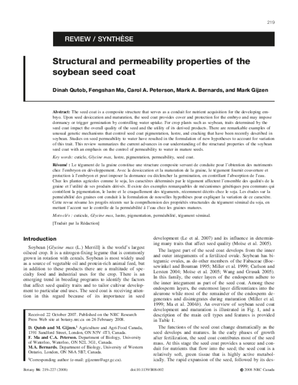 (PDF) Structural and permeability properties of the soybean seed coat