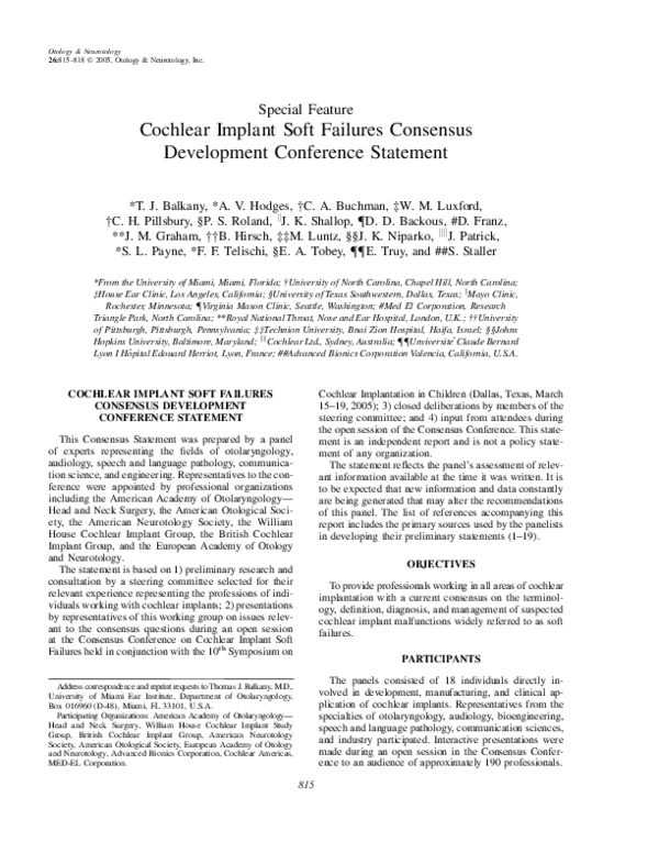 (PDF) Cochlear implant soft failures Consensus Development Conference ...