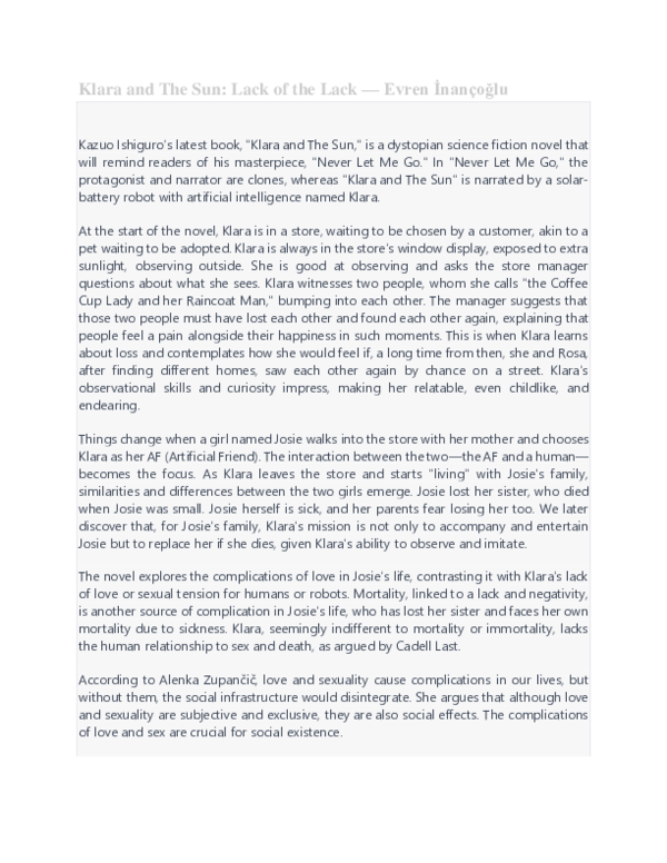 (PDF) Klara and The Sun: Lack of the Lack