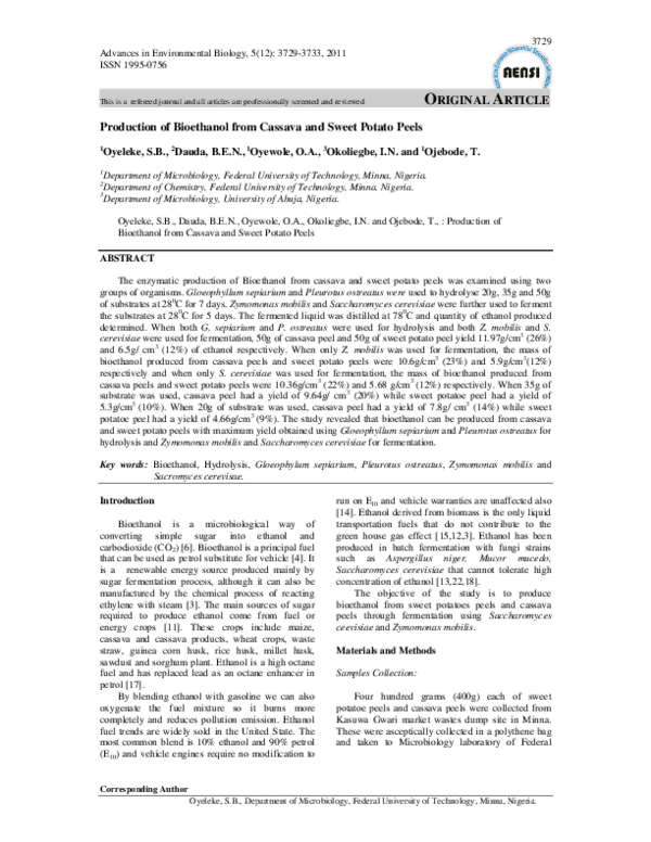Pdf Production Of Bioethanol From Cassava And Sweet Potato Peels