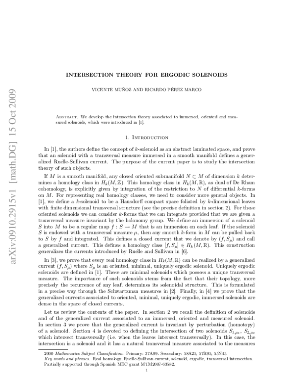 (PDF) Intersection theory for ergodic solenoids