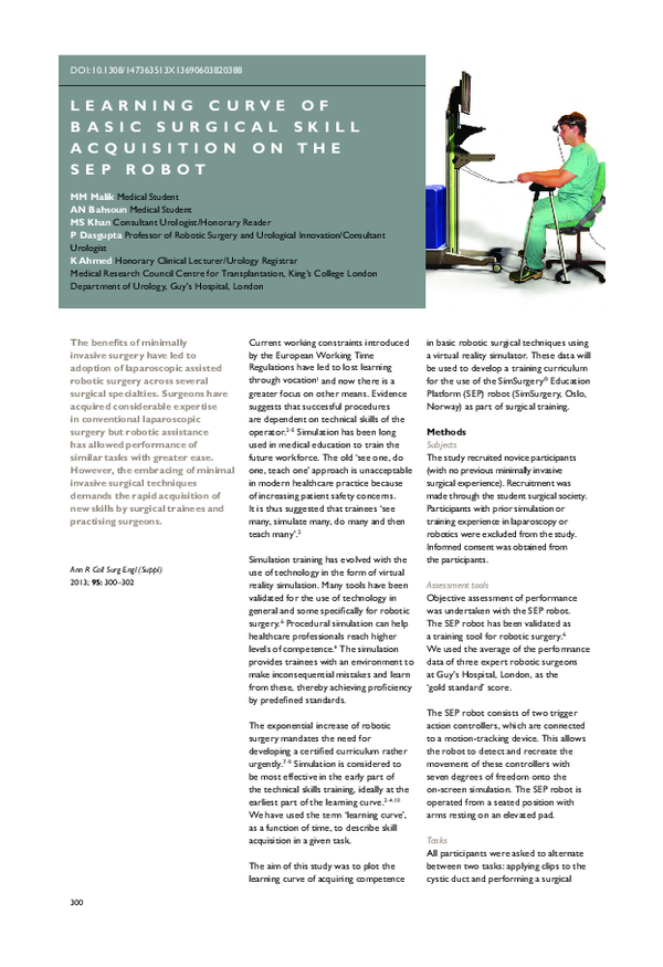 (PDF) Learning Curve of Basic Surgical Skill Acquisition on the Sep Robot