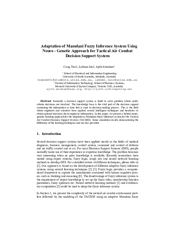 Pdf Adaptation Of A Mamdani Fuzzy Inference System Using Neuro