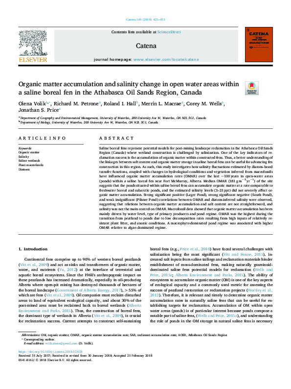 (PDF) Organic matter accumulation and salinity change in open water ...