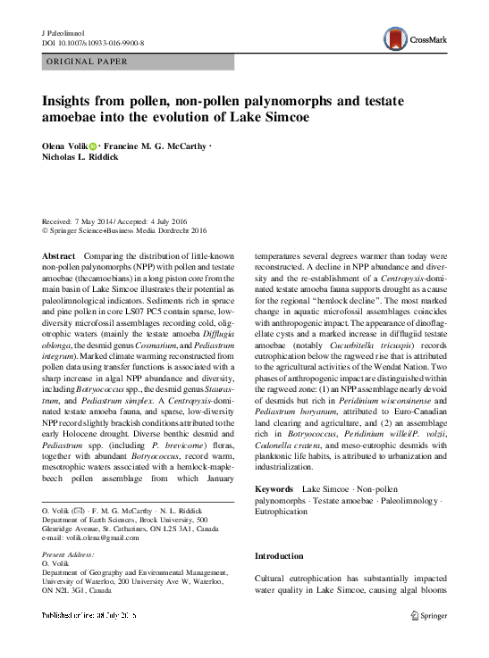 (PDF) Insights from pollen, non-pollen palynomorphs and testate amoebae ...