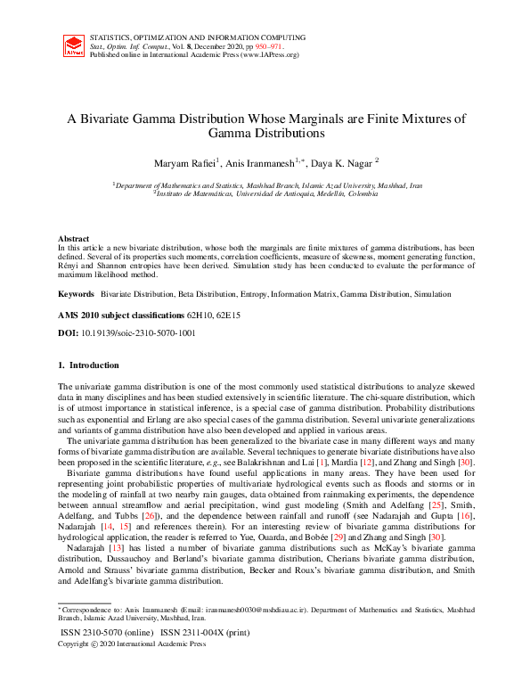 Pdf A Bivariate Gamma Distribution Whose Marginals Are Finite Mixtures Of Gamma Distributions