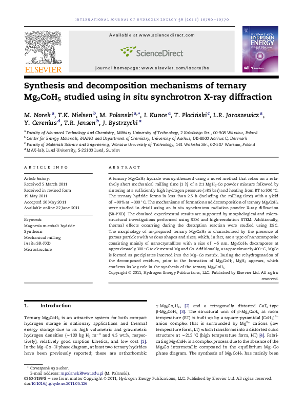 (PDF) Synthesis and decomposition mechanisms of ternary Mg2CoH5 studied ...