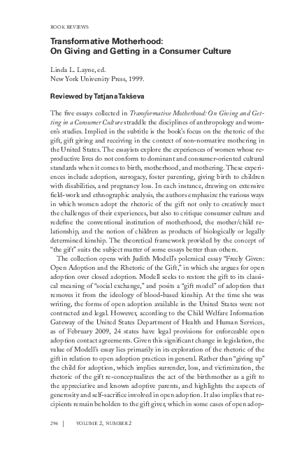 (PDF) Transformative Motherhood: On Giving and Getting in a Consumer ...