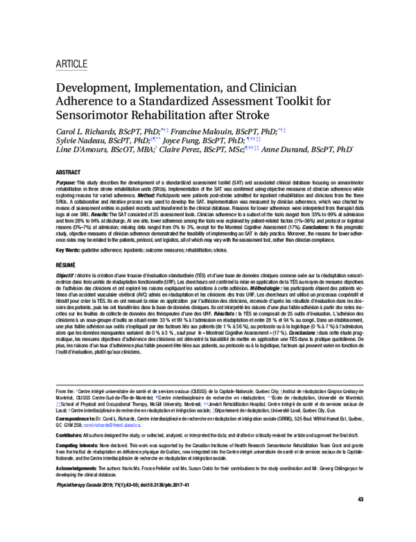 (PDF) Development, Implementation, and Clinician Adherence to a Standardized Assessment Toolkit ...