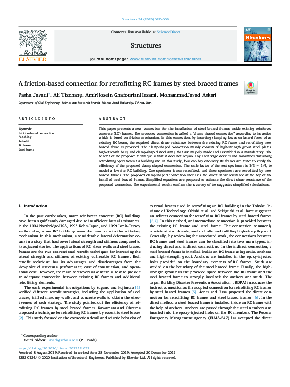 Pdf A Friction Based Connection For Retrofitting Rc Frames By Steel Braced Frames