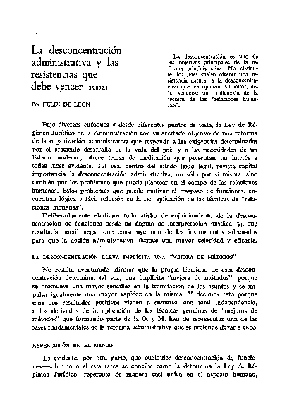 (PDF) La desconcentración administrativa y las resistencias que debe vencer