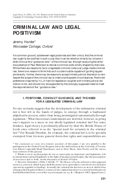 (PDF) Criminal Law and Legal Positivism