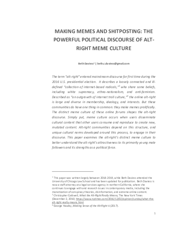 (PDF) MAKING MEMES AND SHITPOSTING: THE POWERFUL POLITICAL DISCOURSE OF ...
