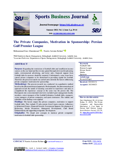 (PDF) The Private Companies, and Sponsorship Motivation: A Case Study in Persian Gulf Premier League
