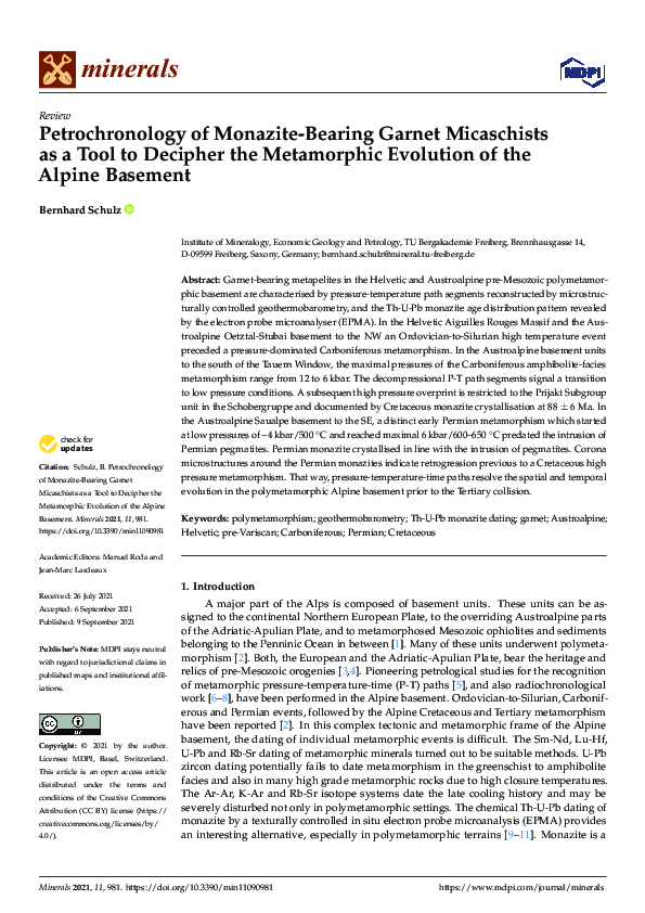 (PDF) Petrochronology of Monazite-Bearing Garnet Micaschists as a Tool to Decipher the ...