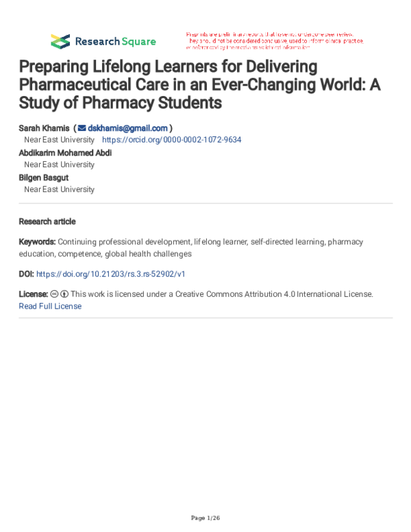 (PDF) Preparing Lifelong Learners for Delivering Pharmaceutical Care in ...