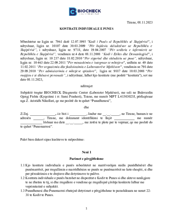 (DOC) KONTRATA INDIVIDUALE E PUNES (MODEL) FAUSTA GJIKA