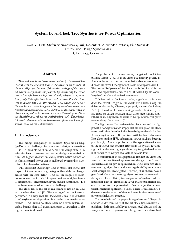 (PDF) System Level Clock Tree Synthesis for Power Optimization | Saif Ali Butt - Academia.edu