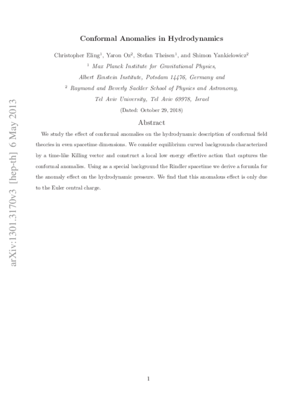 (PDF) Conformal anomalies in hydrodynamics