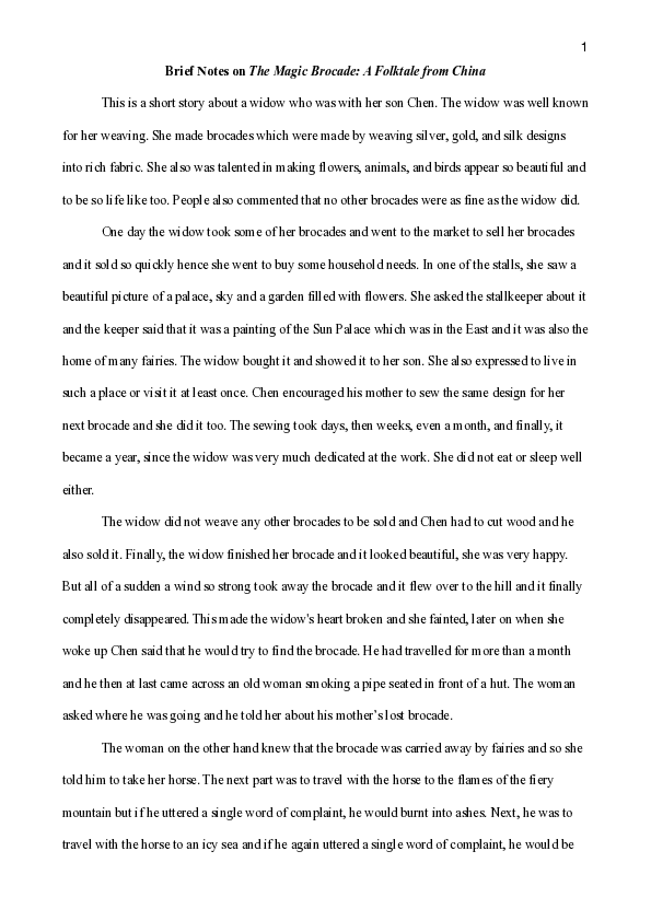 (PDF) Brief Notes on The Magic Brocade: A Folktale from China