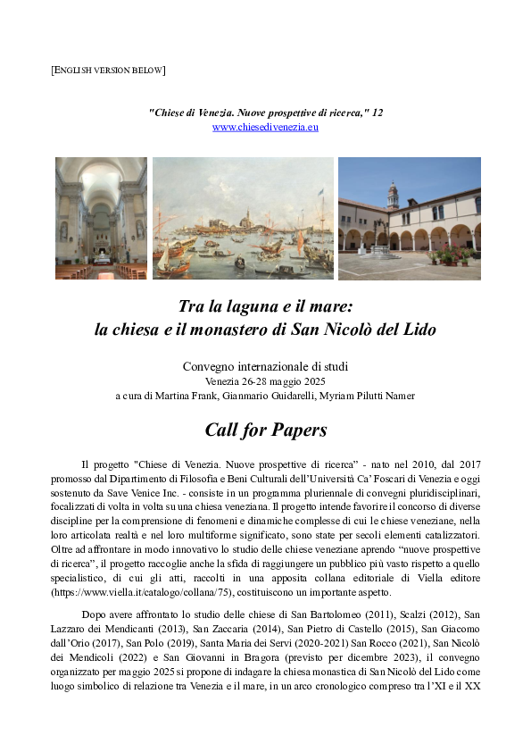 (PDF) CALL FOR PAPERS "Between the Lagoon and the Sea: The Church and ...