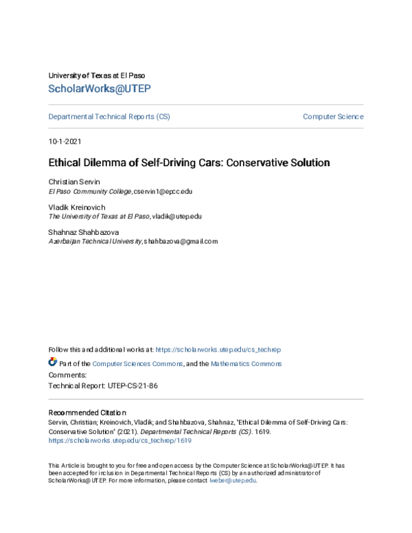 (PDF) Ethical Dilemma of Self-Driving Cars: Conservative Solution