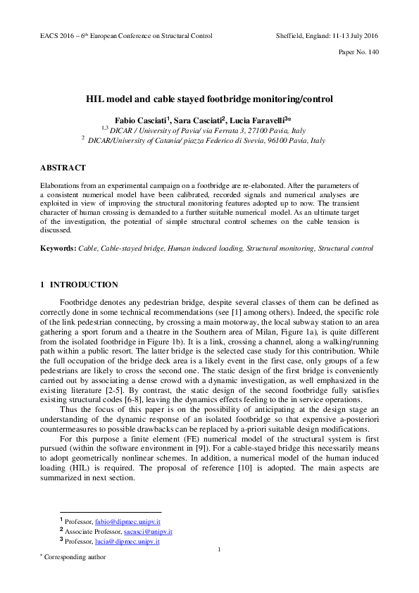 (PDF) EACS 2016 paper - HIL model and cable stayed footbridge monitoring/control