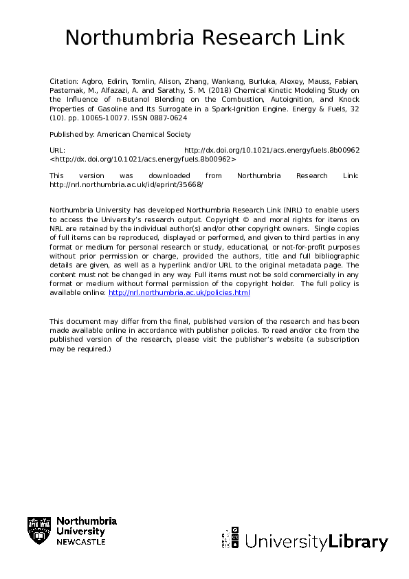 (PDF) Chemical Kinetic Modeling Study on the Influence of n -Butanol ...