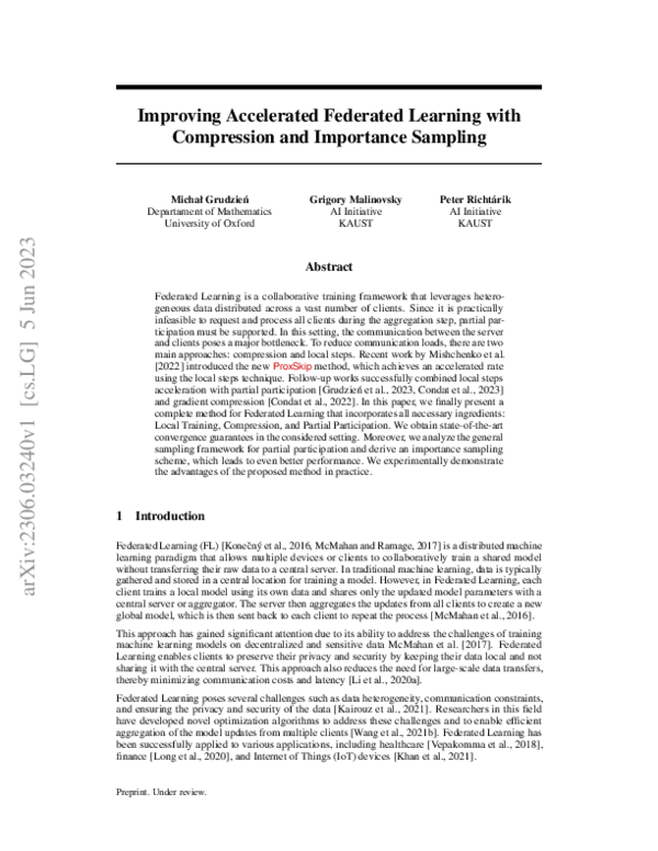 (PDF) Improving Accelerated Federated Learning with Compression and Importance Sampling