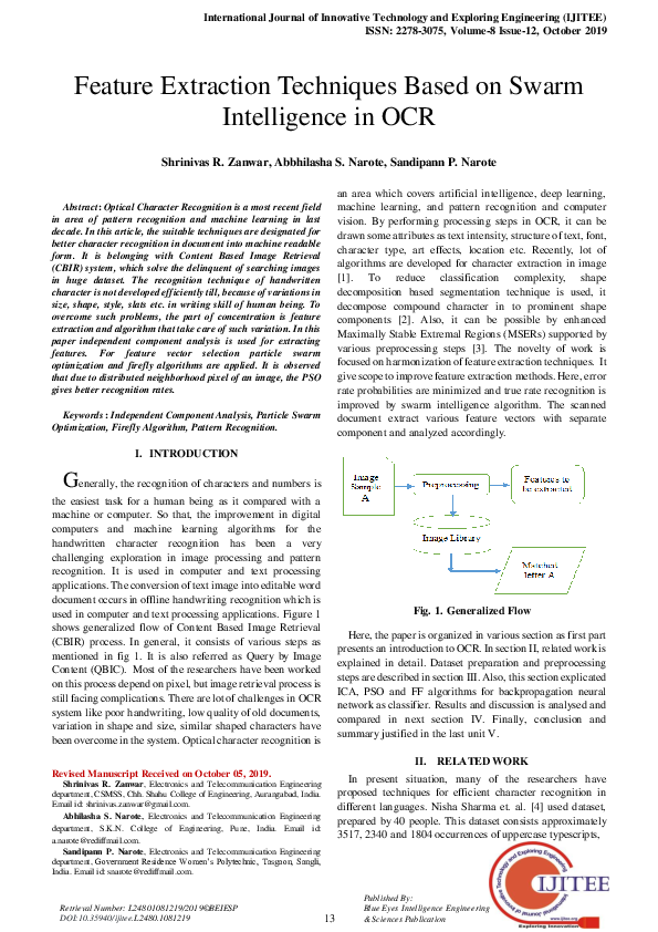 (PDF) Feature Extraction Techniques Based on Swarm Intelligence in OCR